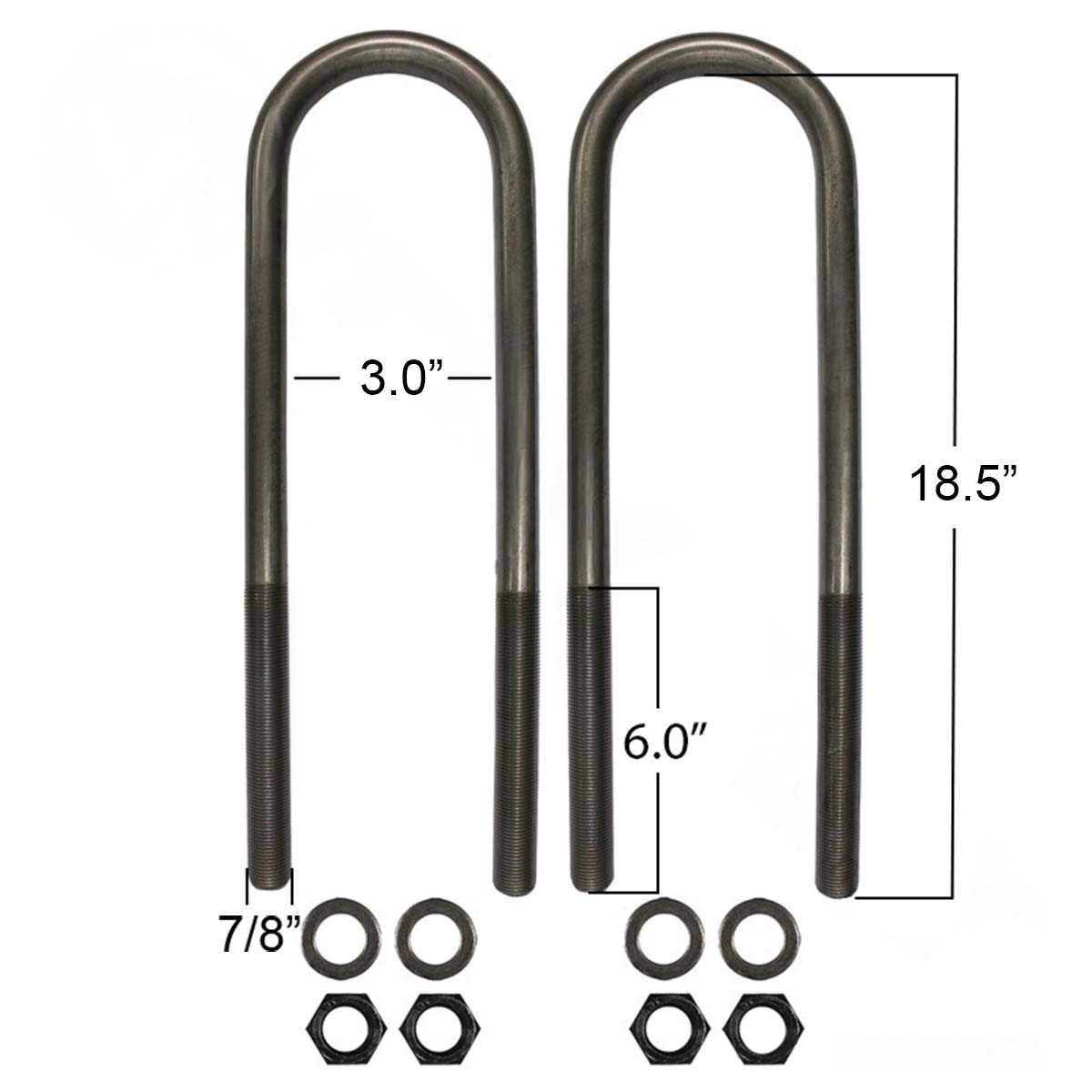U-Bolt Kit - 7/8" Diameter - 3" Round - 18-1/2" Leg Length Length ...